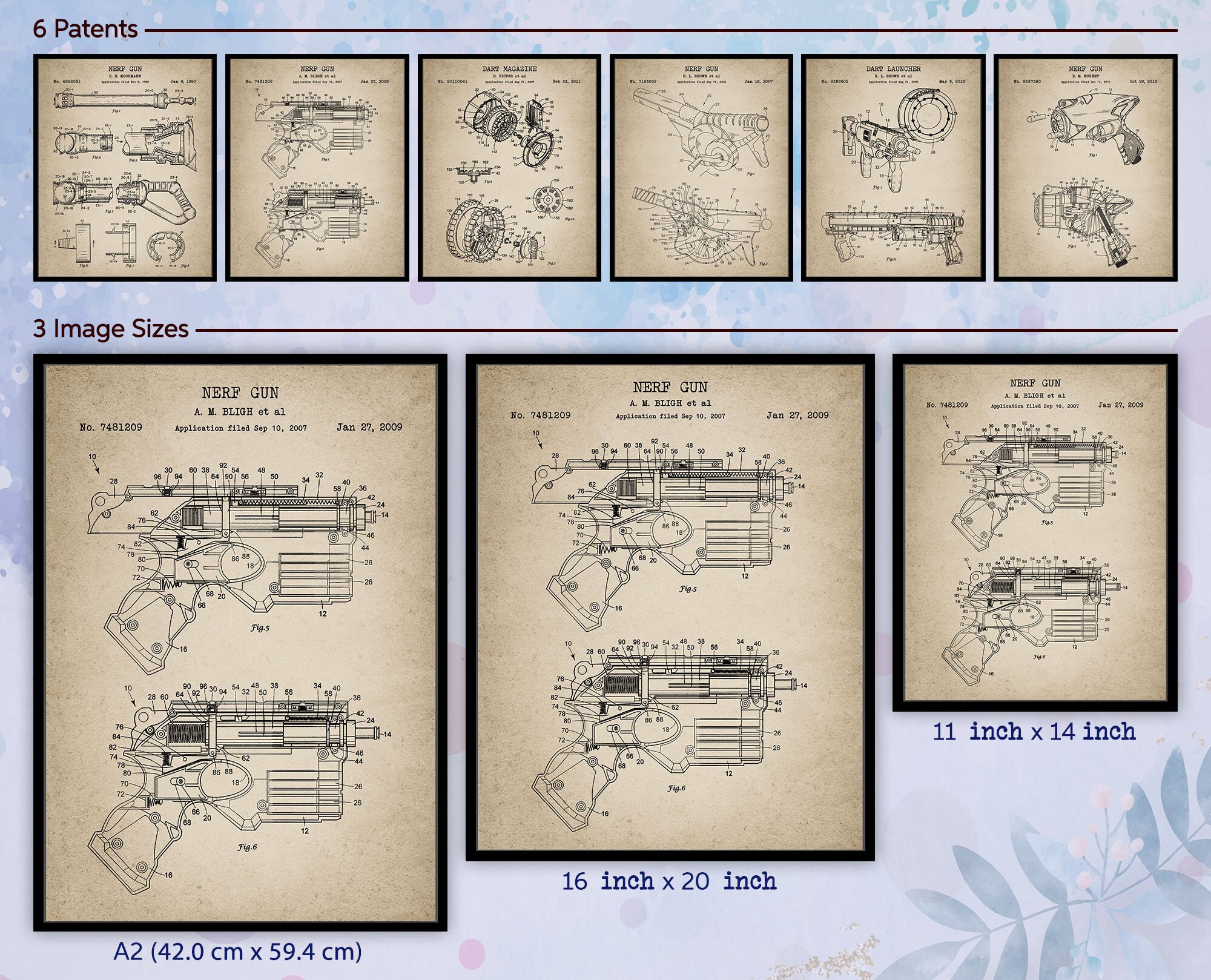 Set of 6 Nerf Gun Patent Print. Nerf Gun Poster. Nerf Gun - Etsy
