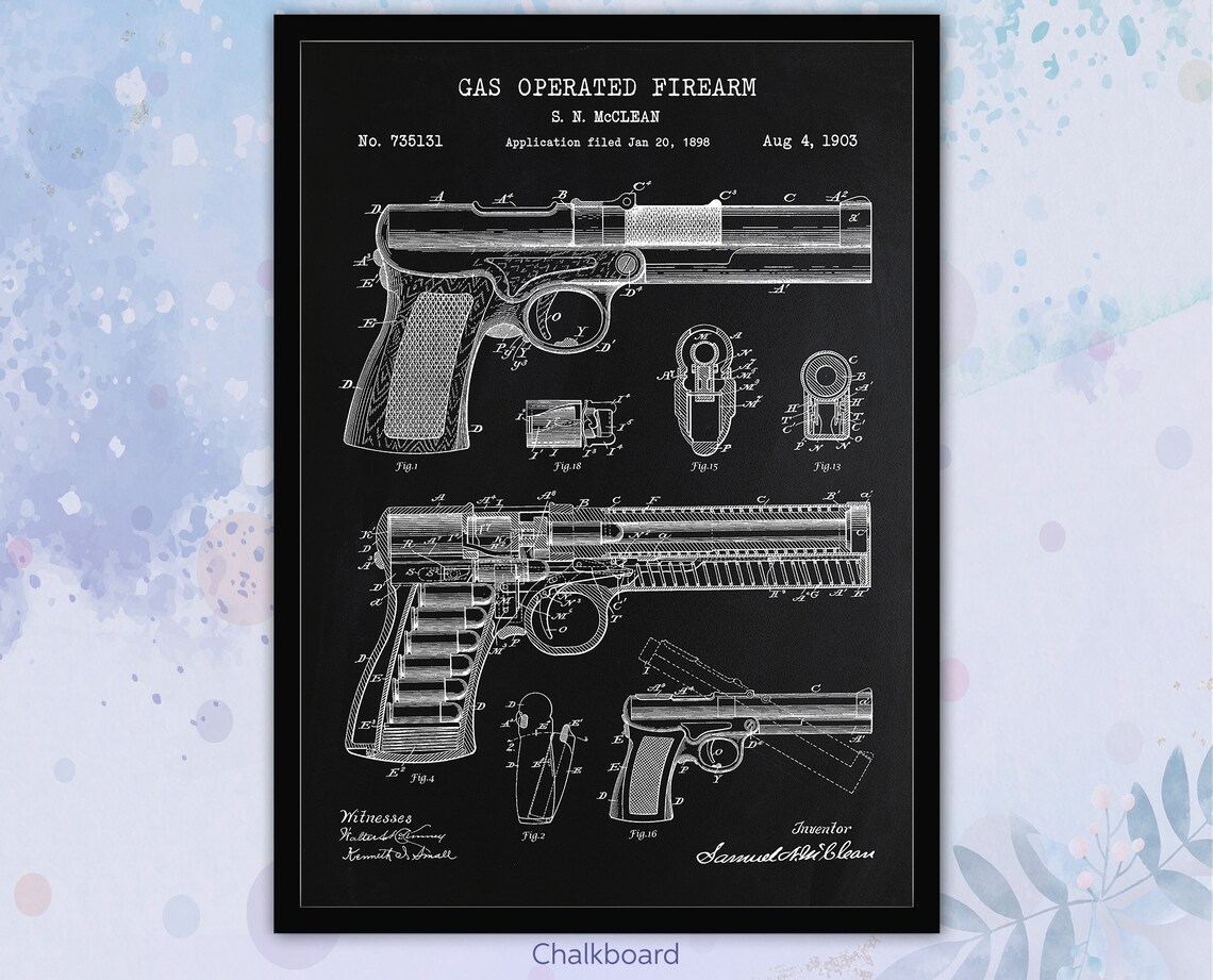 Set of 6 Gun Patent Print. Magazine Firearm Wall Art. Revolver | Etsy