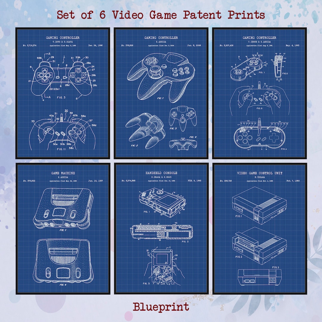 Set of 6 Vintage Video Gaming System Patent Print. Gaming Controller ...
