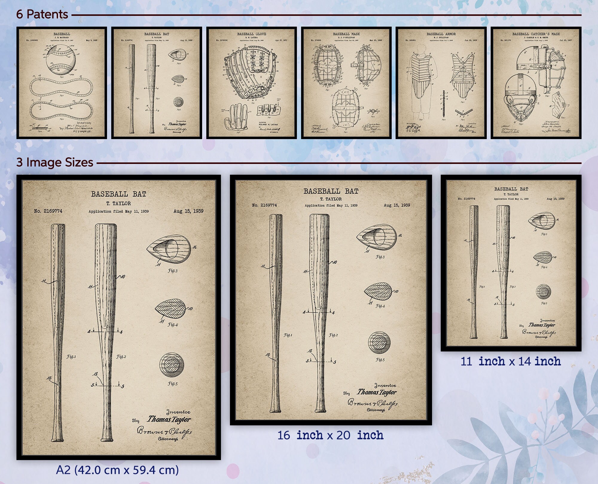 Set of 6 Vintage Baseball Patent Print. Baseball Poster. - Etsy