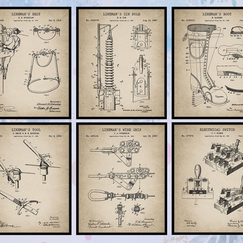 Set of 6 Vintage Lineman Patent Print. Lineman Gifts. Lineman | Etsy