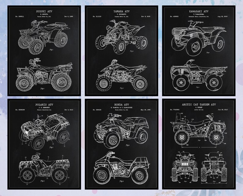 Set of 6 ATV Patent Print. All Terrain Vehicle Wall Art. Four | Etsy