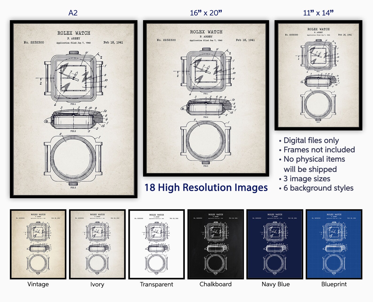 Rolex Watch Patent Print. Rolex Wrist Watch Blueprints Digital | Etsy