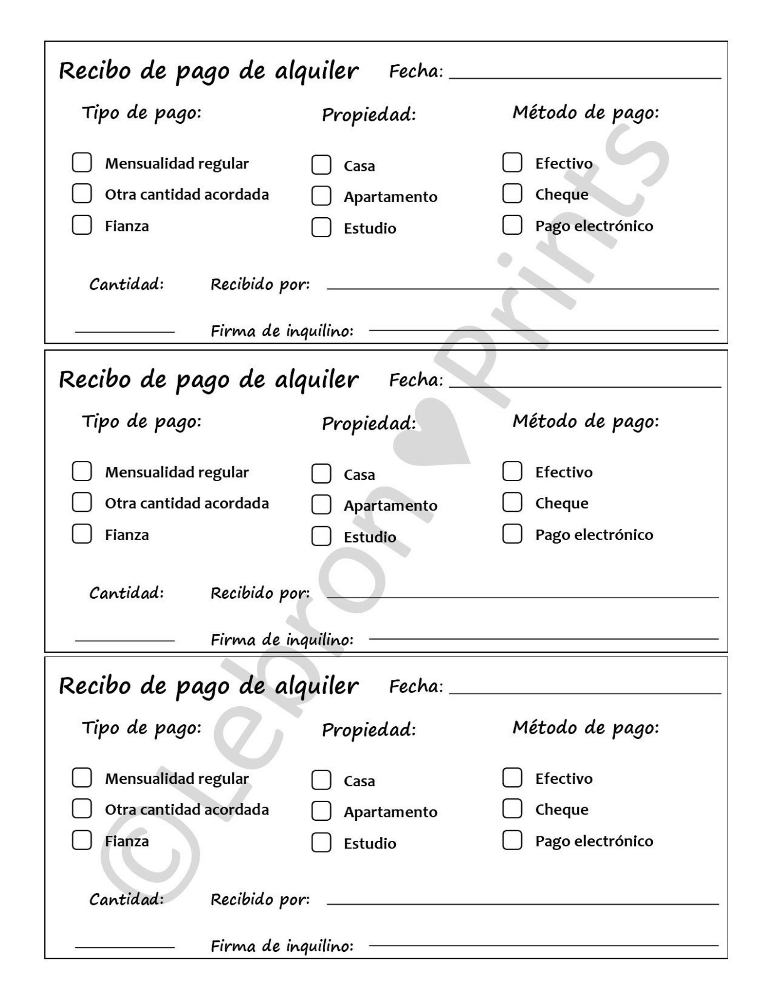 Recibos Para Pago De Alquiler - Etsy