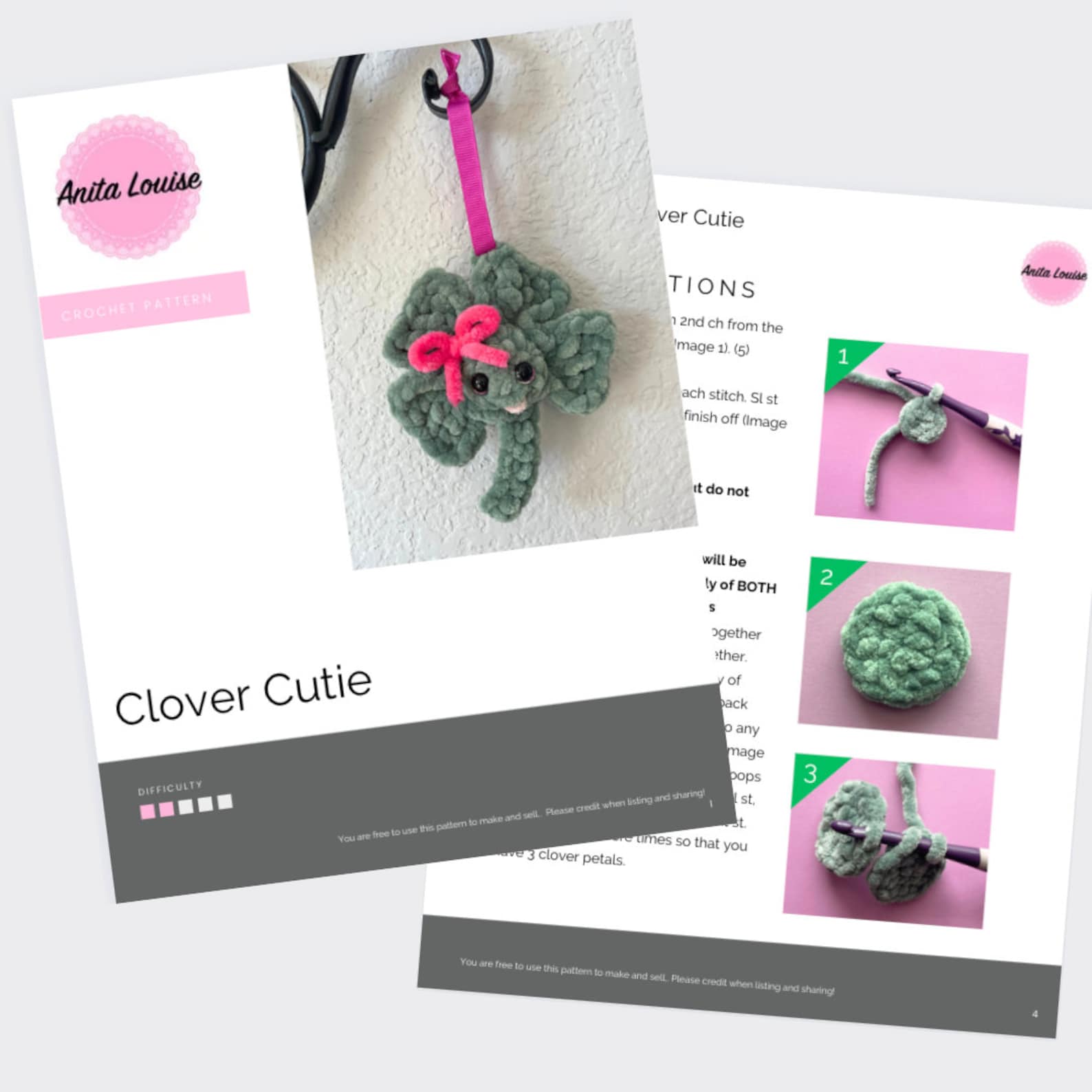 No Sew Clover Crochet Pattern, Cute DIY Crochet Clover Pattern, Crochet ...