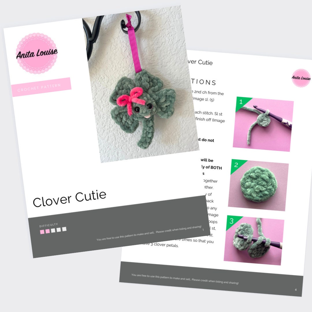 No Sew Clover Crochet Pattern, Cute DIY Crochet Clover Pattern, Crochet ...