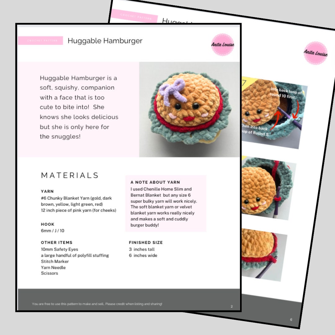 Burger Crochet Pattern DIY, Cute Hamburger Fast Food Amigurumi Crochet ...