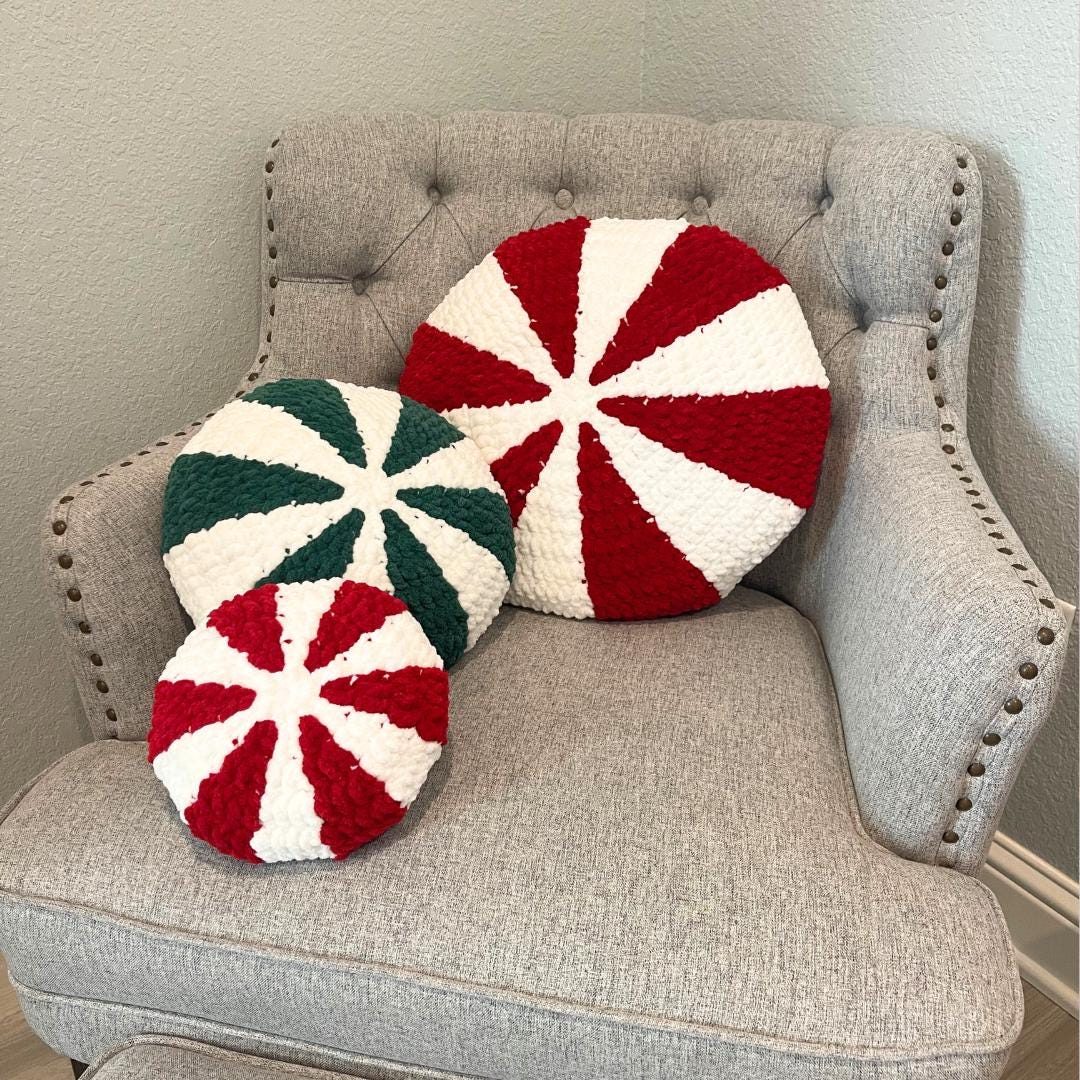 Crochet Peppermint Pillows in 3 Sizes, Pdf Printable Christmas Crochet ...