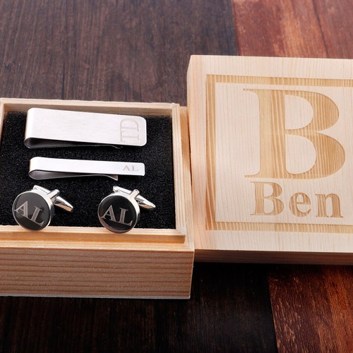 Groomsmen Gifts Box Set Custom Engraved Cuff Links Money - Etsy