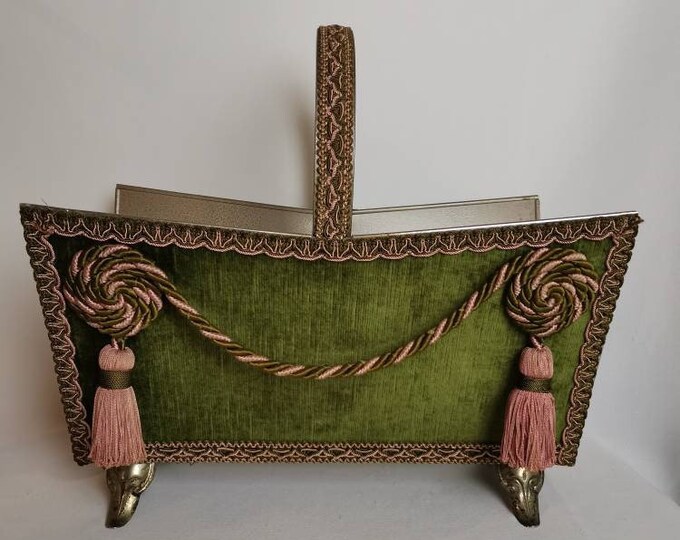 Vintage Magazine Rack Lined With Green Velvet and Pink Tassels 1960s ...