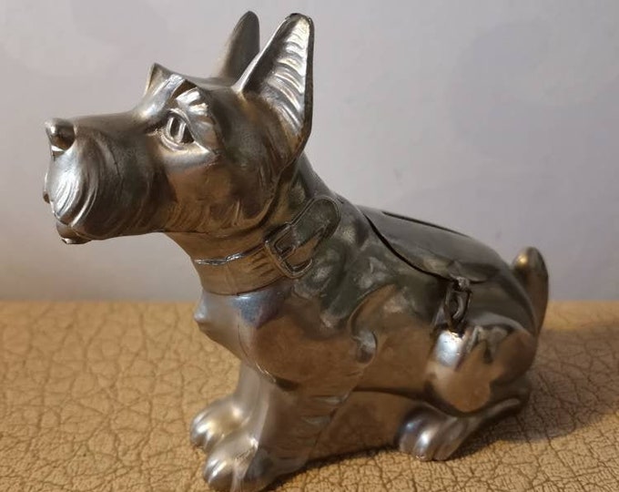 Antique Money Box With Dog Scottish or Yorkshire Terrier, Chrome With ...