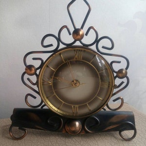 Antique Copper Table Clock With Curled Ironwork 1940s Art - Etsy