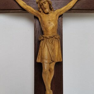 Antique Large Gothic Crucifix Oak Wood Carving and Plaster Christ 1920s ...