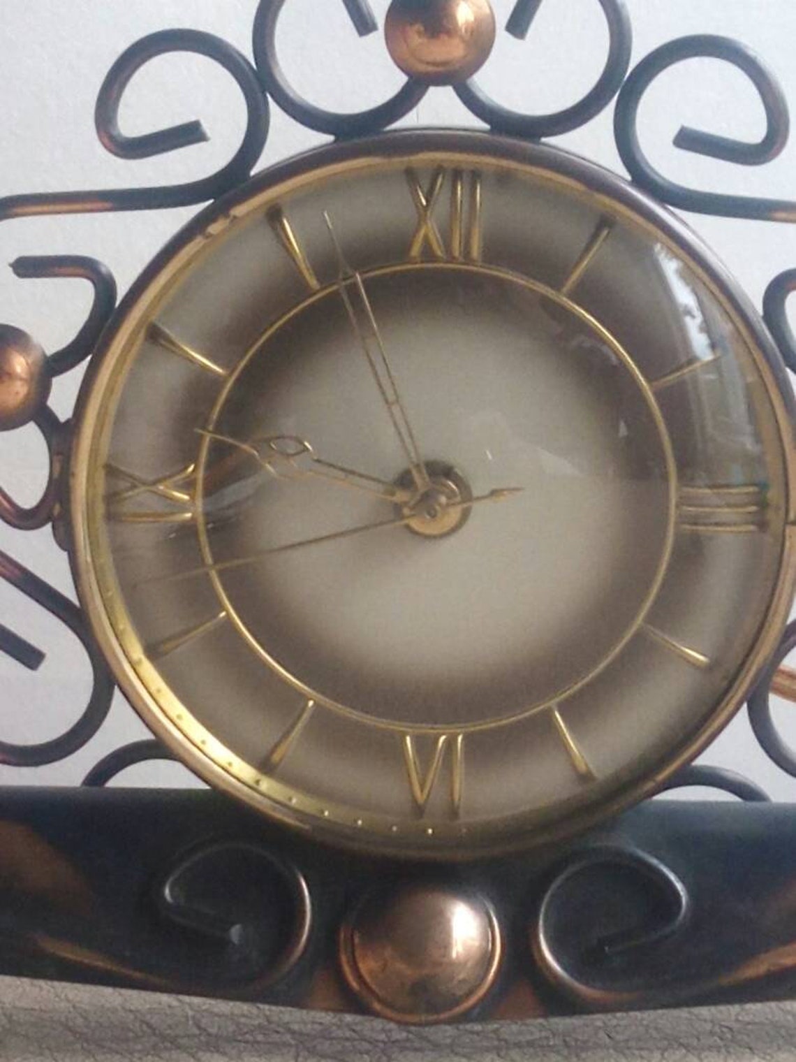 Antique Copper Table Clock With Curled Ironwork 1940s Art | Etsy