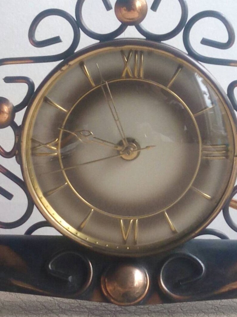 Antique Copper Table Clock With Curled Ironwork 1940s Art | Etsy