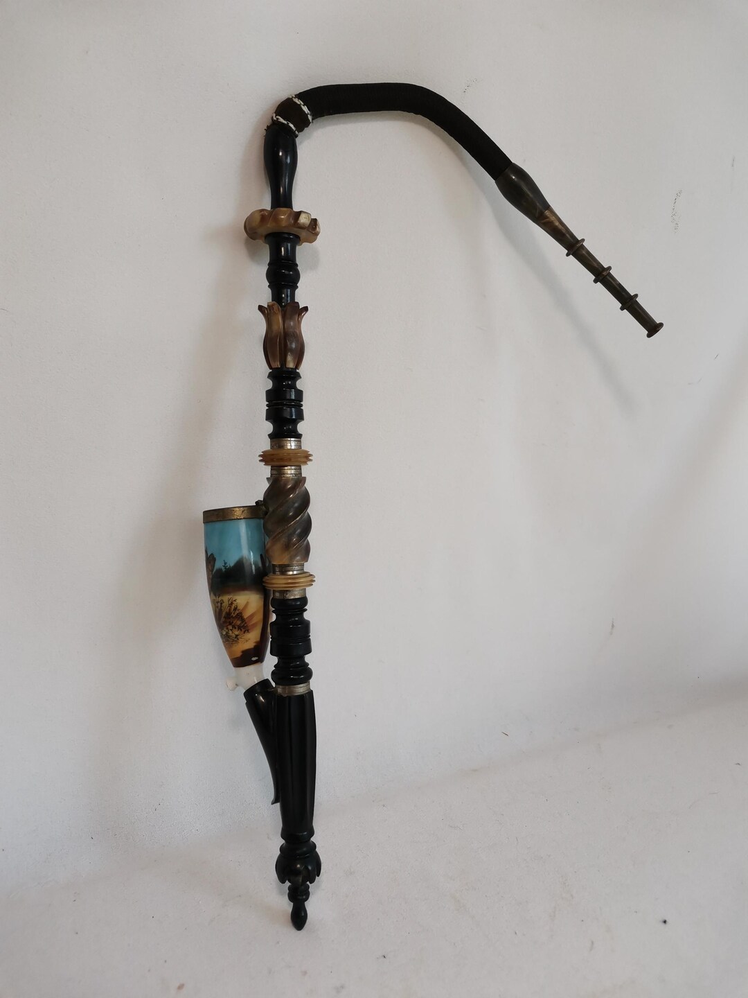Antique Long Black Forest Pipe Made of Bakelite and Alabaster With Deer ...