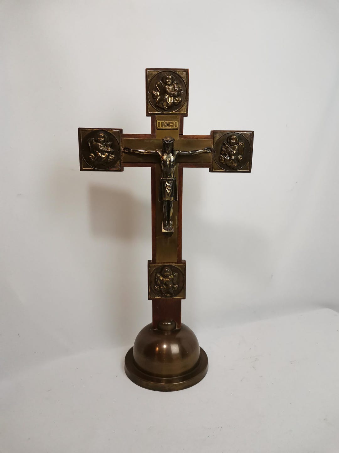 Antique Victorian Table Top Crucifix Made of Oak and Bronze Christ With ...