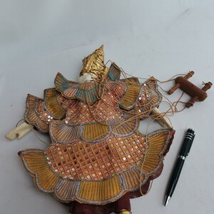 Vintage Asian Wooden Puppet With Clothes With Gold Thread Sequins 1960s ...