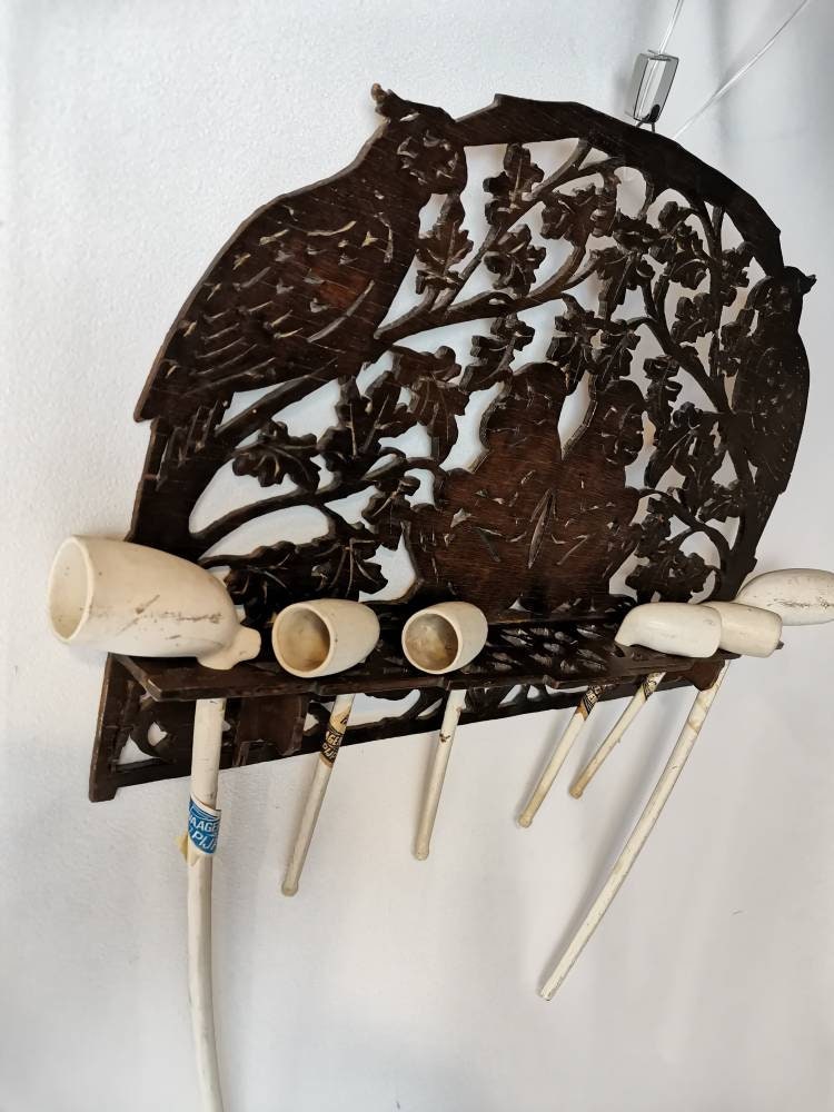 Antique Wood Pipe Rack With 6 Gouda Clay Pipes Goedewaagen | Etsy