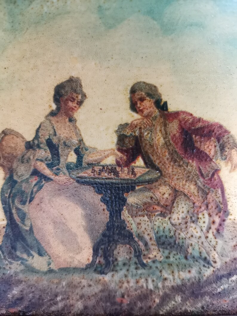 Framed Antique Tile With Romantic Chess Playing Couple 19th Century ...