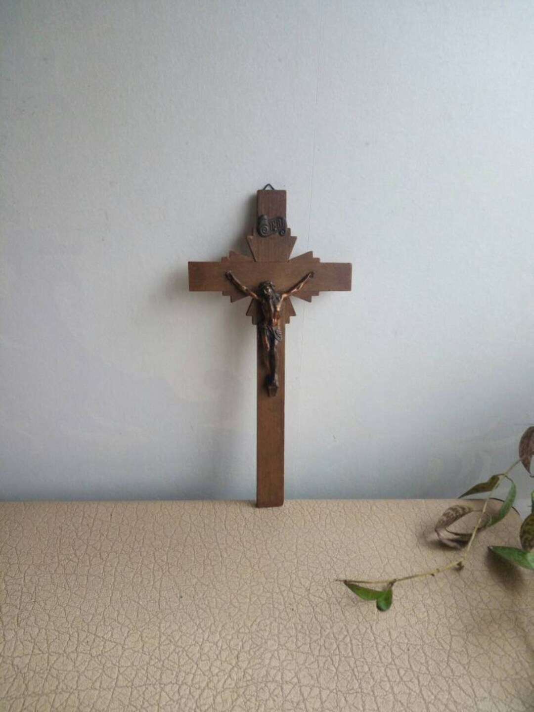 Antique Art Deco Crucifix 1920s | Antique Wooden Crucifix With Copper ...