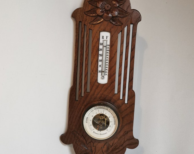 Antique Weather Station in Dutch Langurage Hand Carved Oak With Flower ...
