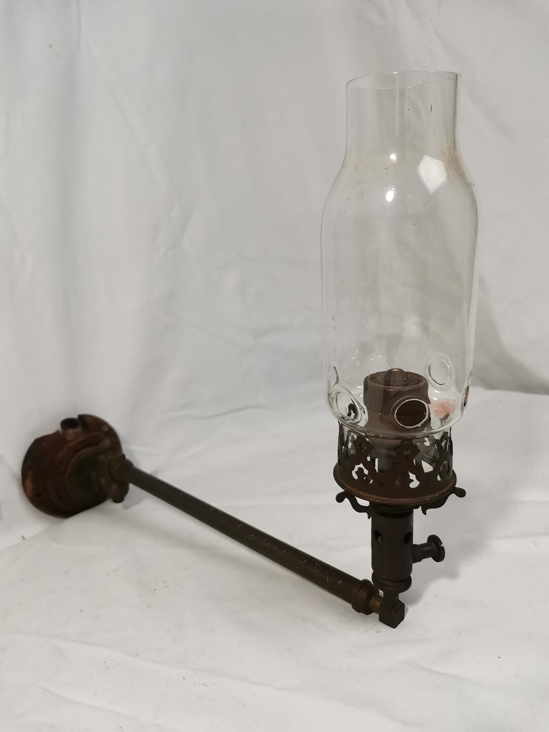 Small Antique Adjustable Gas Wall Lamp With Glass Shade 19th Century ...