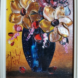 Vintage Original Oil Painting Flower Still Life Jacky in Frame 1960s ...