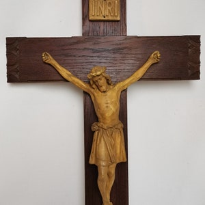 Antique Large Gothic Crucifix Oak Wood Carving and Plaster Christ 1920s ...