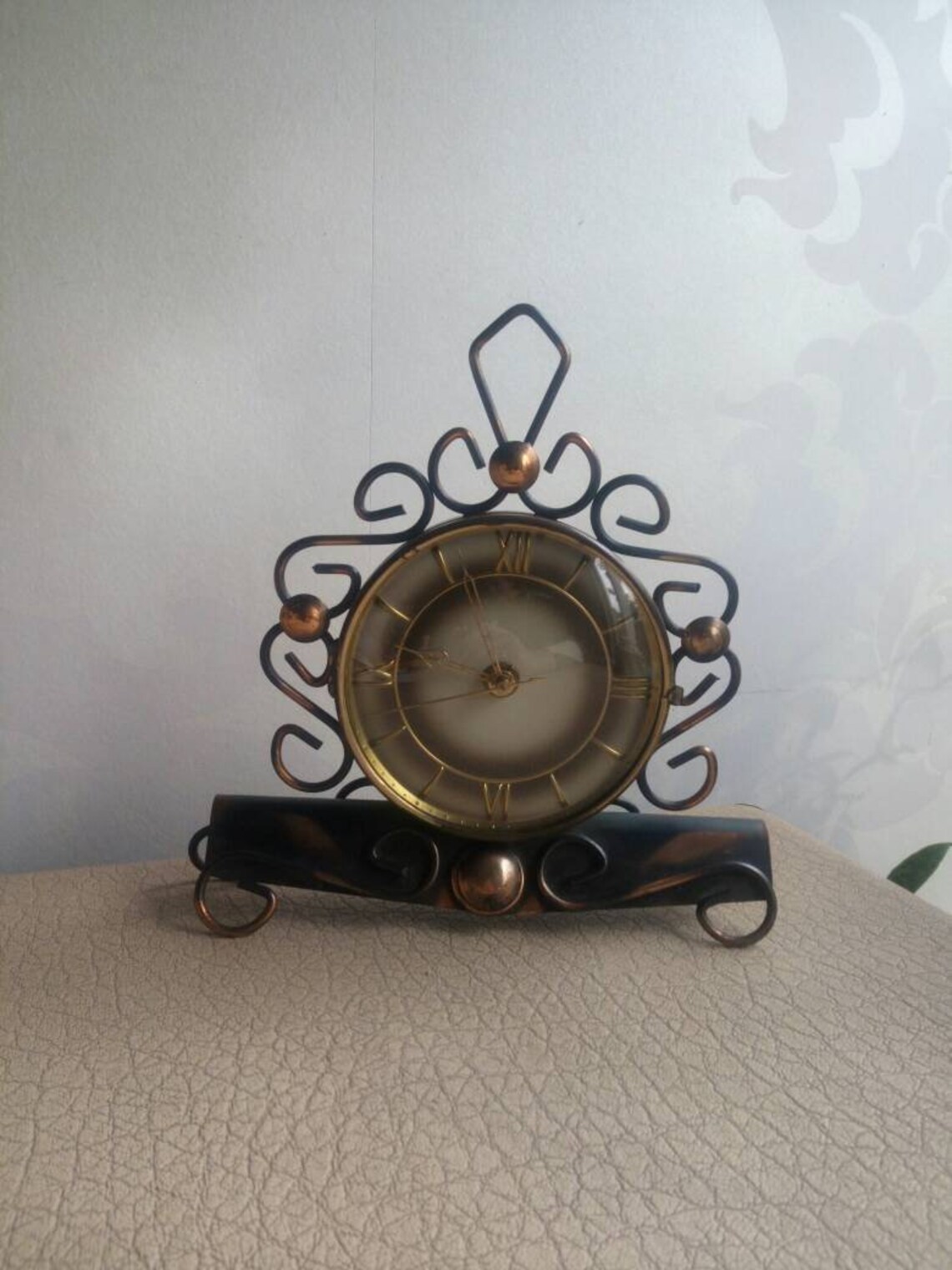 Antique Copper Table Clock With Curled Ironwork 1940s Art | Etsy
