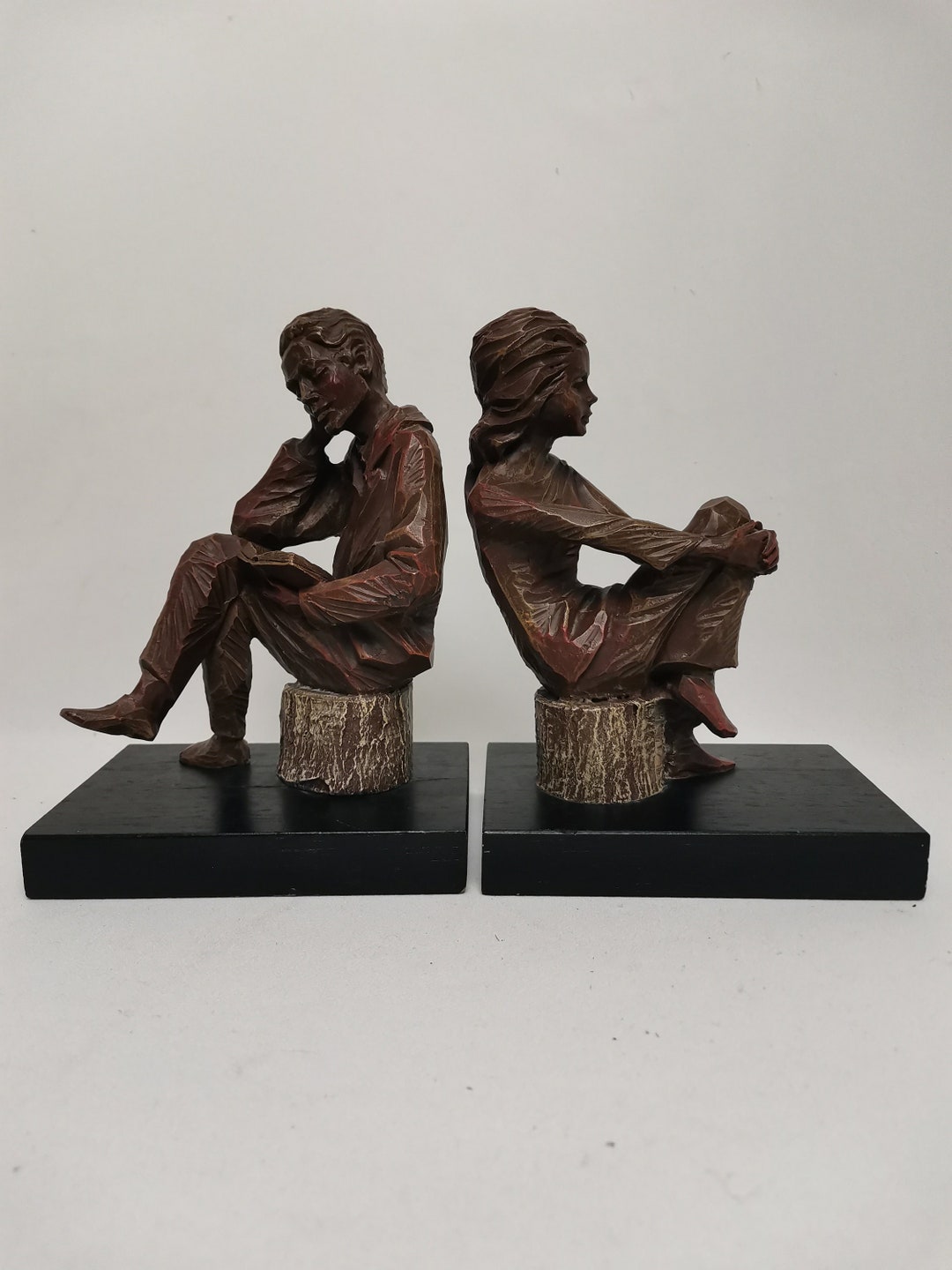 Vintage Set of Seventies Bookends With Reading Couple 1970s Vintage Set ...