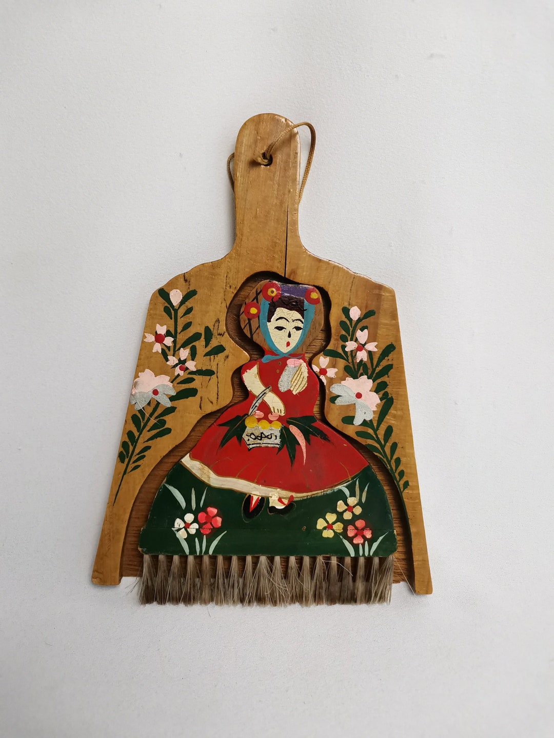 Vintage Folklore Table Brush and Tin Made of Painted Wood 1960s ...