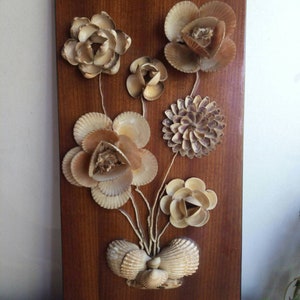 Vintage Shells Painting 1960s Teak Panel With Clams, Coral, Horn and ...