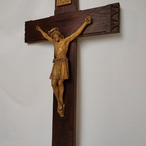 Antique Gothic Crucifix Oak Wood Carving With Plaster Christ 1920s ...