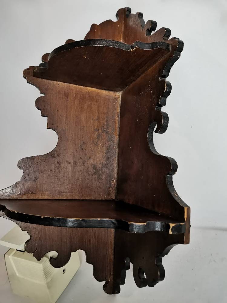 Antique Gothic Corner Console With Two Shelves 1900s Antique Wooden ...
