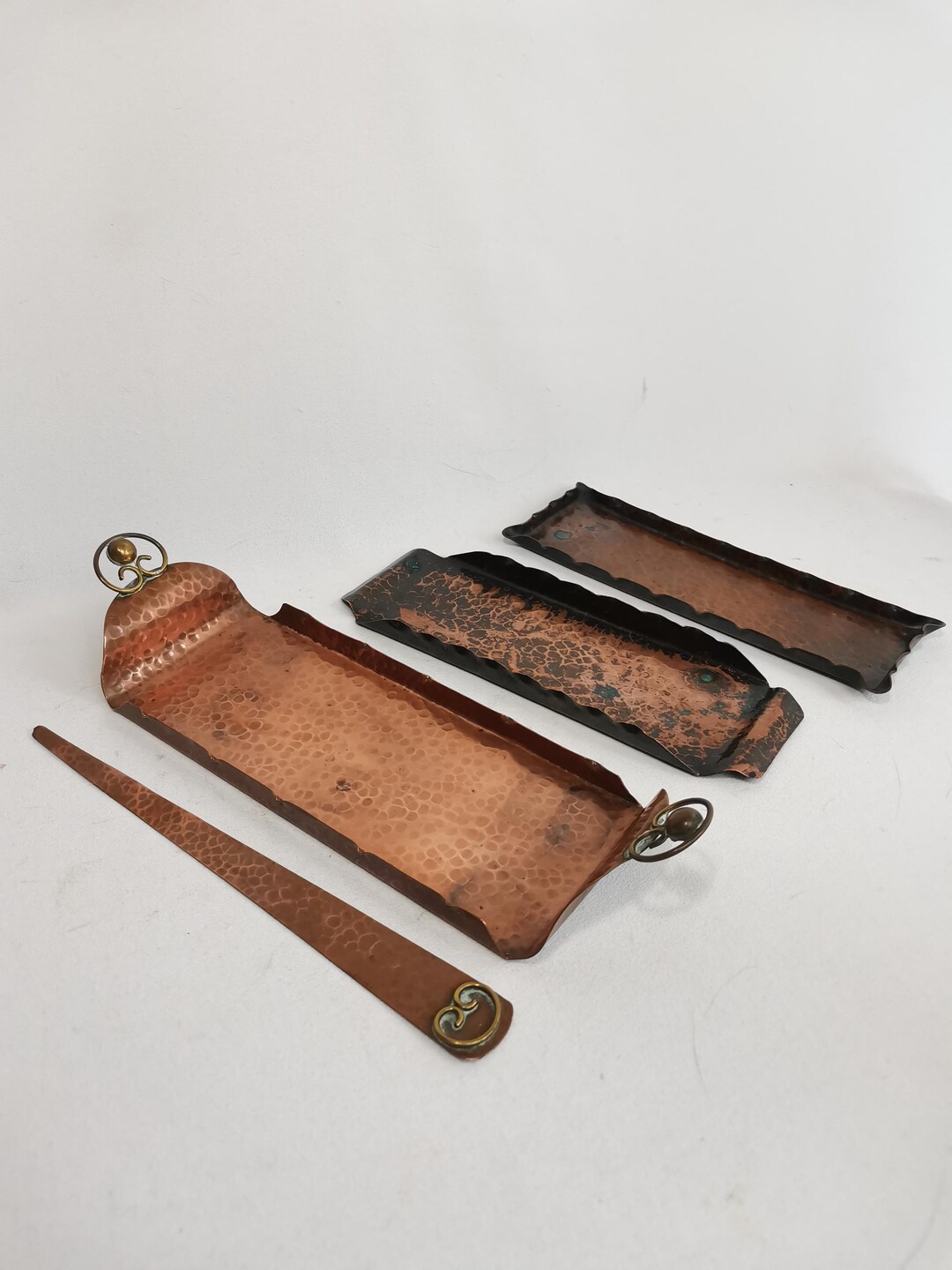 Antique Red Copper Desk Set With 3 Pen Holders and Letter Opener Made ...