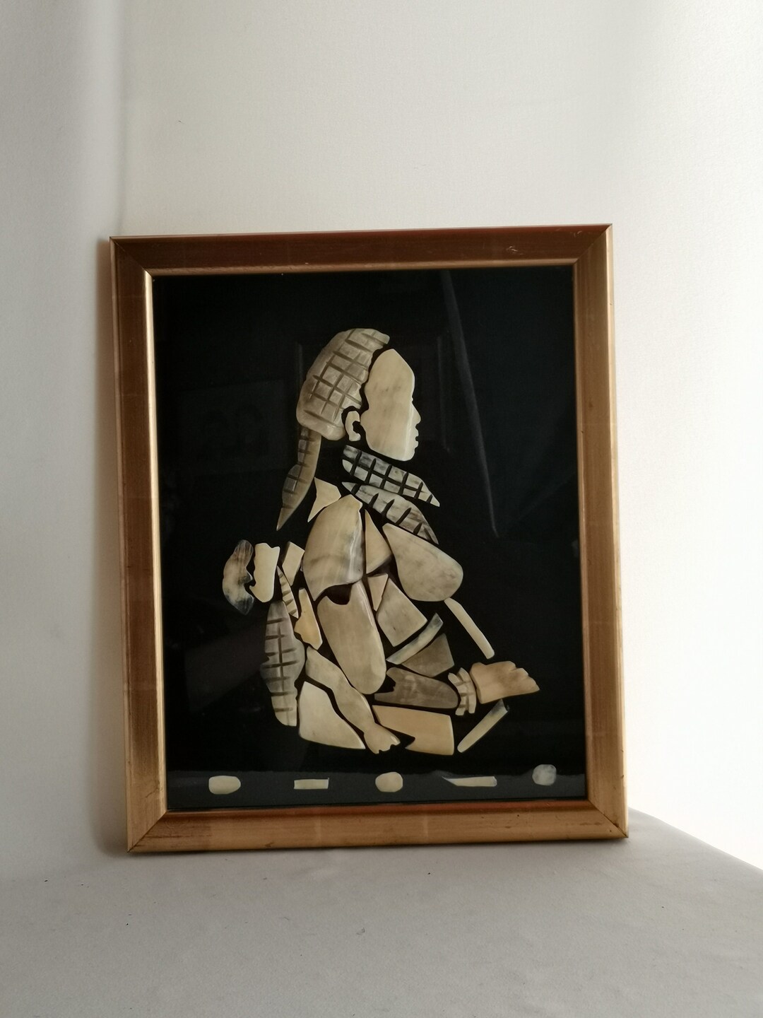 Vintage Horn Painting Woman With Baby on Back in Gold Colored Frame ...