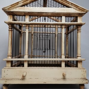 Antique Wooden Bird Cage in Cream White After Roman Greek Temple 1900s ...