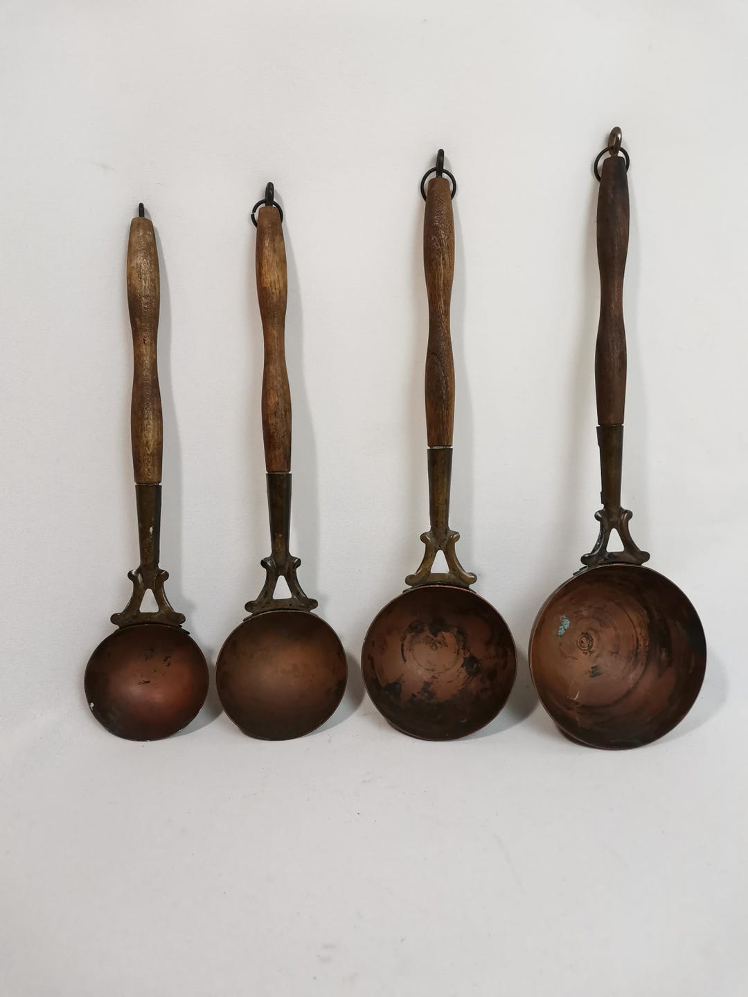 Antique Soup Spoons or Serving Spoons Made of Copper and Wood 1910s ...