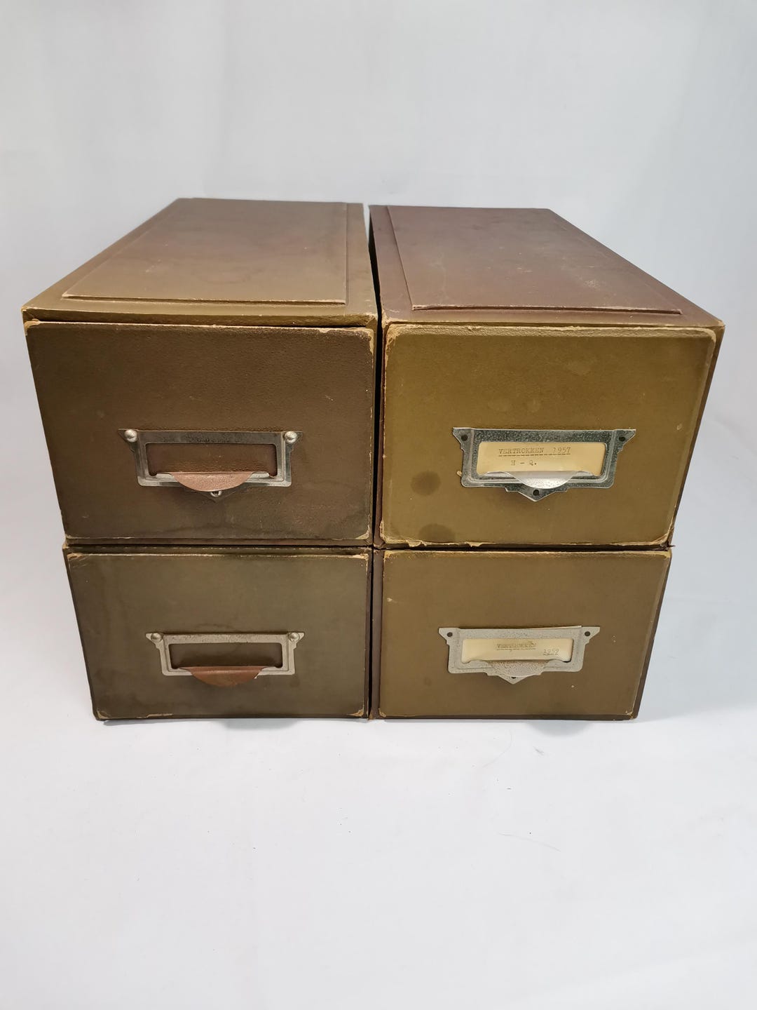 Set of 4 Antique Ahrend Card Boxes 1940s Antique Filing Cabinets With ...