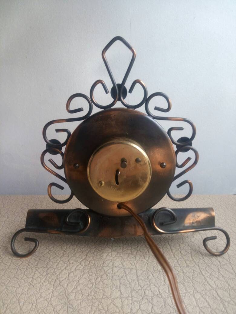 Antique Copper Table Clock With Curled Ironwork 1940s Art | Etsy