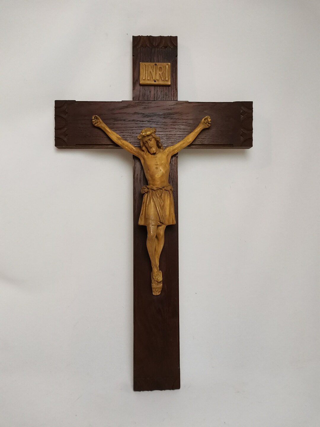 Antique Large Gothic Crucifix Oak Wood Carving and Plaster Christ 1920s ...