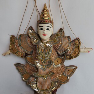 Vintage Asian Wooden Puppet With Clothes With Gold Thread Sequins 1960s ...