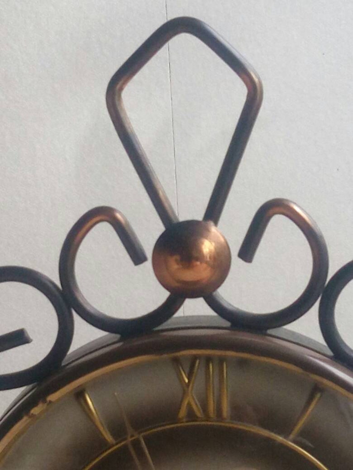 Antique Copper Table Clock With Curled Ironwork 1940s Art | Etsy