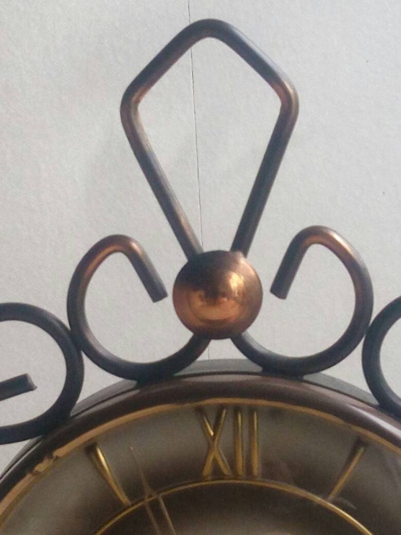 Antique Copper Table Clock With Curled Ironwork 1940s Art | Etsy