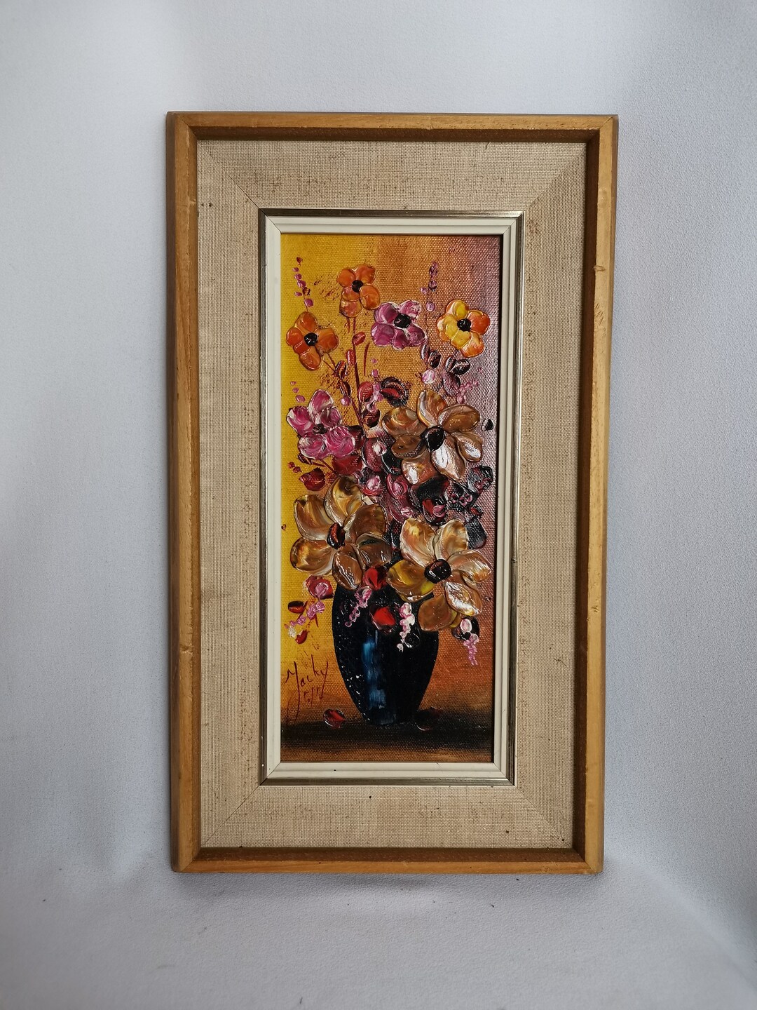 Vintage Original Oil Painting Flower Still Life Jacky in Frame 1960s ...