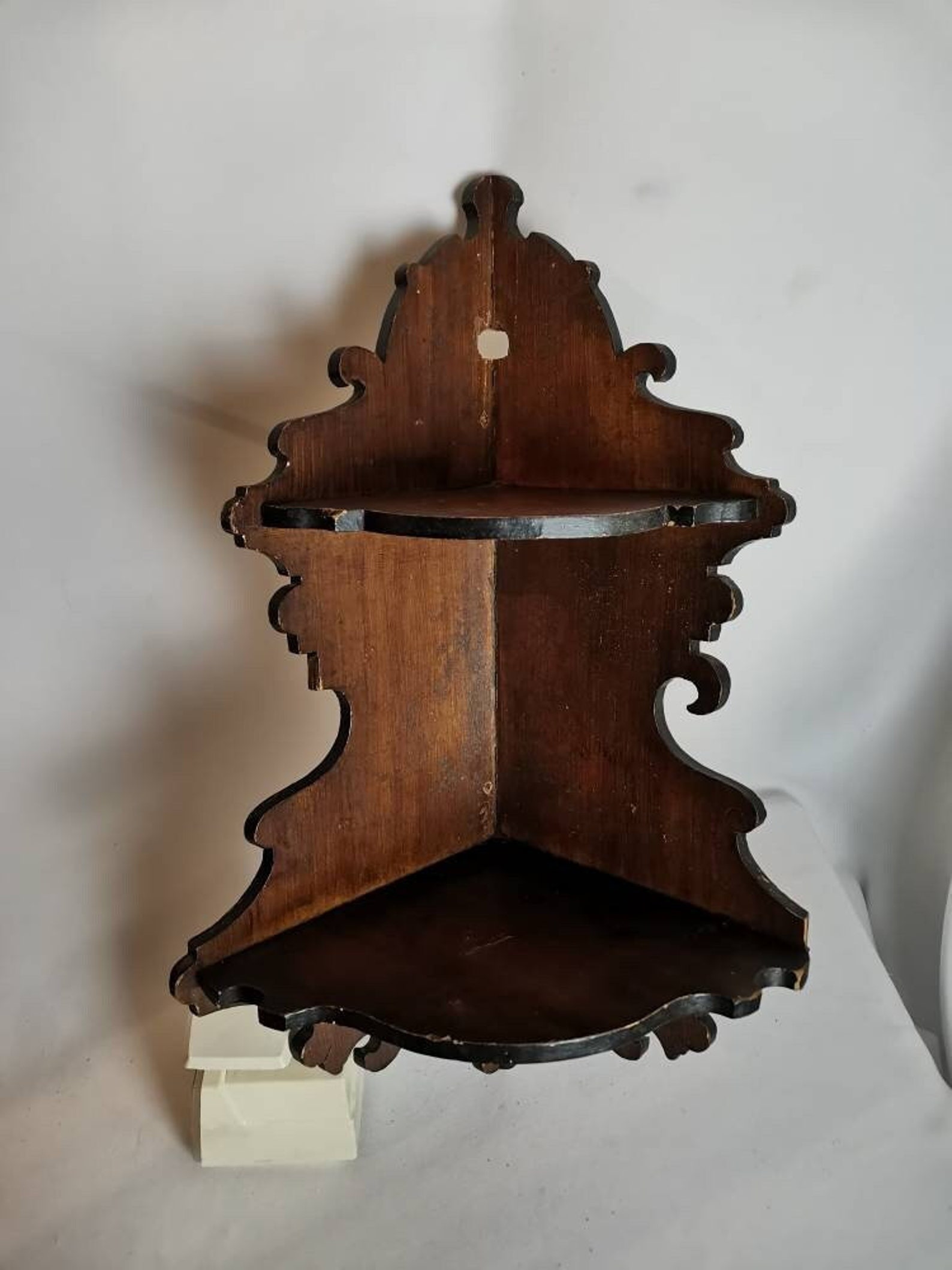 Antique Gothic Corner Console With Two Shelves 1900s Antique Wooden ...