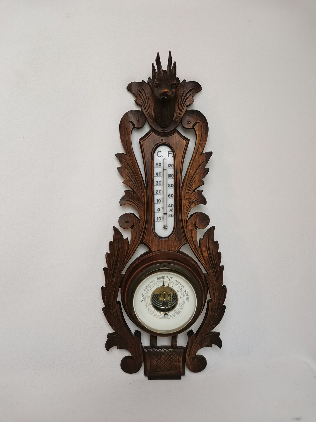 Antique Weather Station Wood Carving With Deer and Leaf Motif in Dutch ...