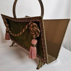 Vintage Magazine Rack Lined With Green Velvet and Pink Tassels 1960s ...