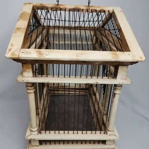 Antique Wooden Bird Cage in Cream White After Roman Greek Temple 1900s ...